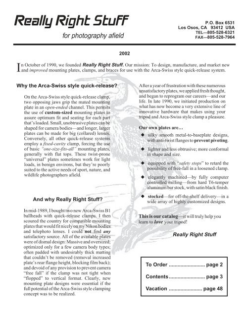 Really Right Stuff Catalog - Black Diamond Productions