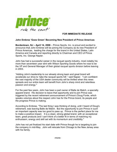 John Embree Joins Prince As President Of Prince - Platform Tennis ...