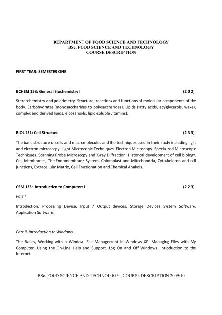 BSc. FOOD SCIENCE AND TECHNOLOGY--COURSE ...