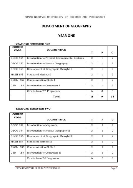 GEOG YR 1 - Kwame Nkrumah University Of Science and ...