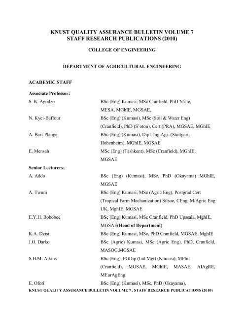 knust quality assurance bulletin volume 7 staff research publications