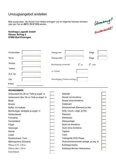 Umzugsangebot erstellen