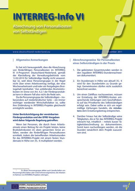 INTERREG-Info VI - Interreg IV A Deutschland-Nederland