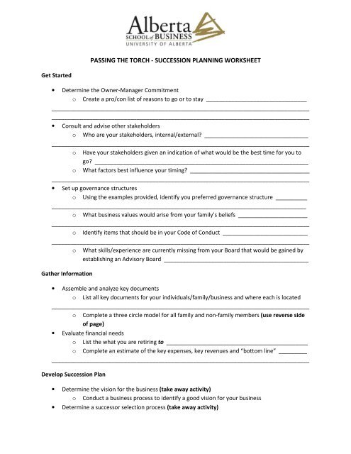 PASSING THE TORCH - SUCCESSION PLANNING WORKSHEET