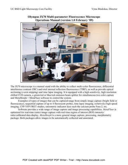 Olympus IX70 Fluorescence and TIRF Microscope Operations ...