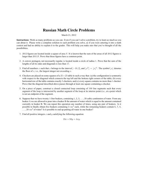 Solutions - San Jose Math Circle