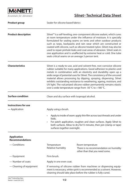 Silnet™ Technical Data Sheet - McNett Europe