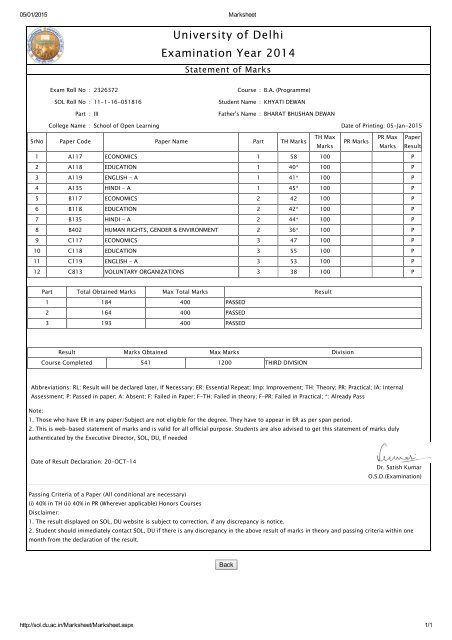 University of Delhi Examination Year 2014