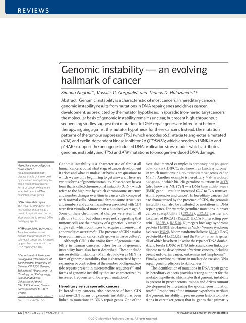 Genomic instability â an evolving hallmark of cancer