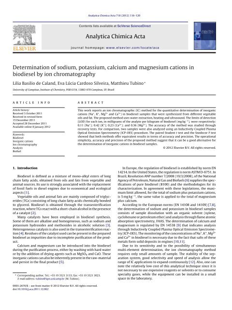 Determination Of Sodium Potassium Calcium And Magnesium