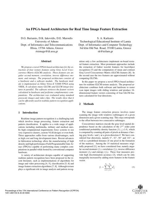 An Fpga Based Architecture For Real Time Image Feature Extraction