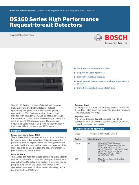 DS160 Series High Performance Requestâ toâ exit Detectors DS160 Series High Performance Requestâ toâ exit Detectors