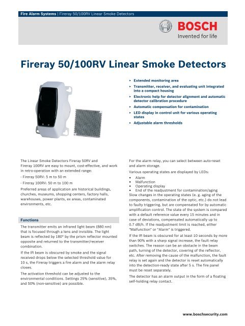 Fireray 50/100RV Linear Smoke Detectors - Bosch Security Systems