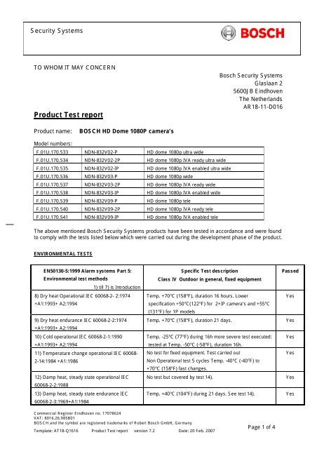 Product Test report - Bosch Security Systems