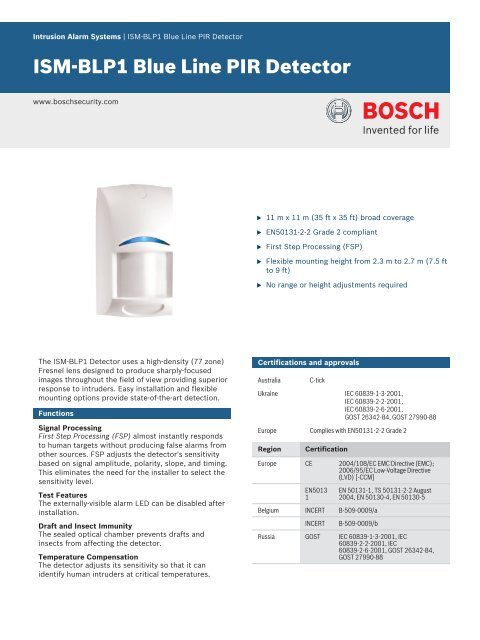 ISMâ BLP1 Blue Line PIR Detector - Bosch Security Systems