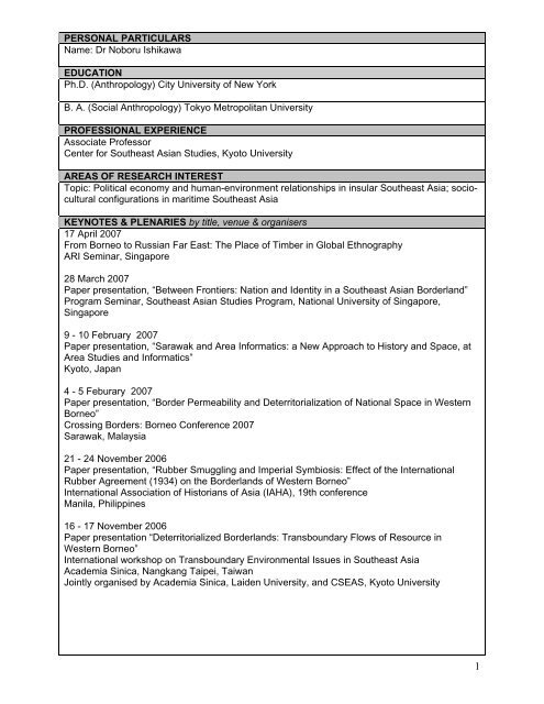 a detailed CV - Asia Research Institute, ARI