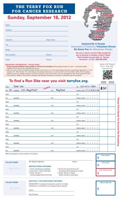2012 TFR Pledge Sheet - Terry Fox Foundation