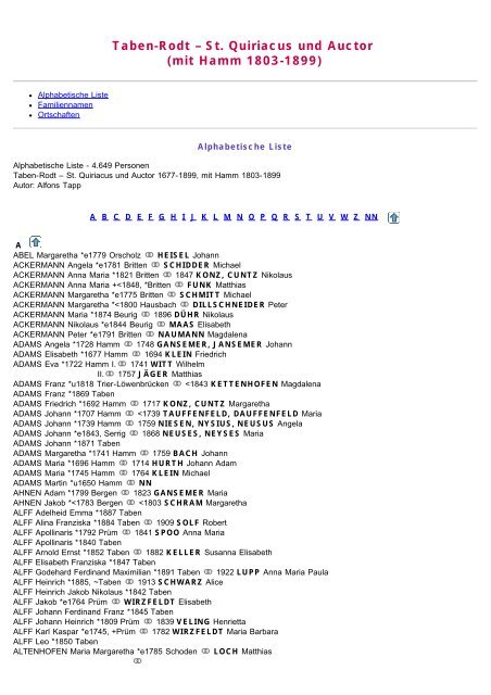 Alphabetische Listen - WGfF
