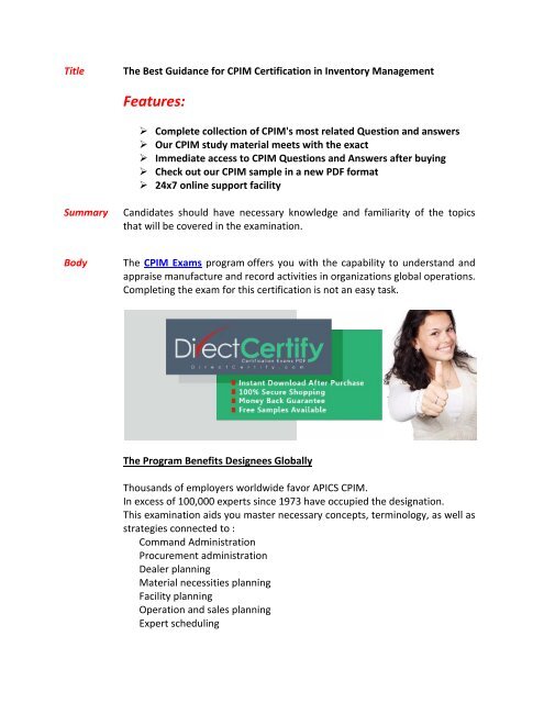 CPIM Exam Questions & Answers