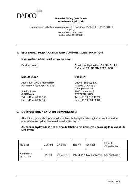 1. MATERIAL / PREPARATION AND COMPANY ... - Dadco