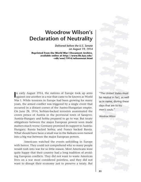Woodrow Wilson's Declaration of Neutrality