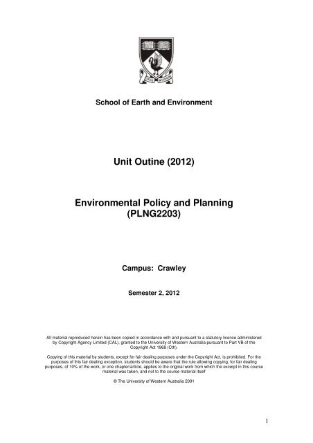Environmental Policy and Planning - School of Agricultural and ...
