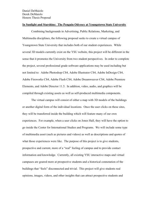 Honors Thesis Proposal - Derek Andrew DeMaiolo