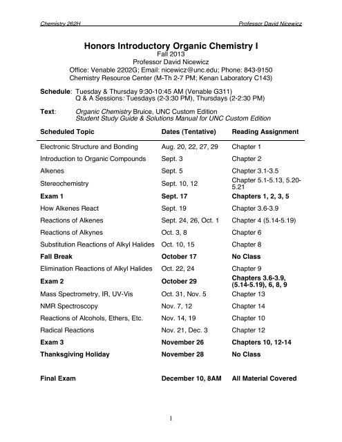 Honors Introductory Organic Chemistry I