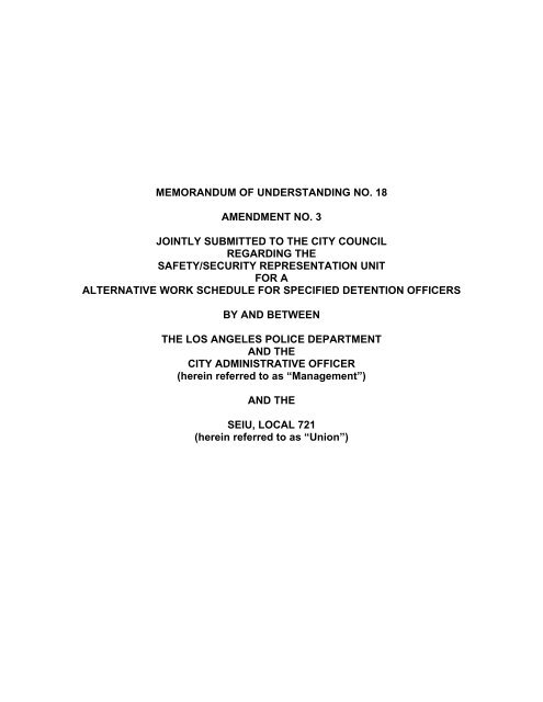 MEMORANDUM OF UNDERSTANDING NO. 18 AMENDMENT NO. 3