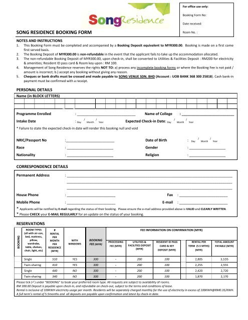 Download Accommodation Booking Form