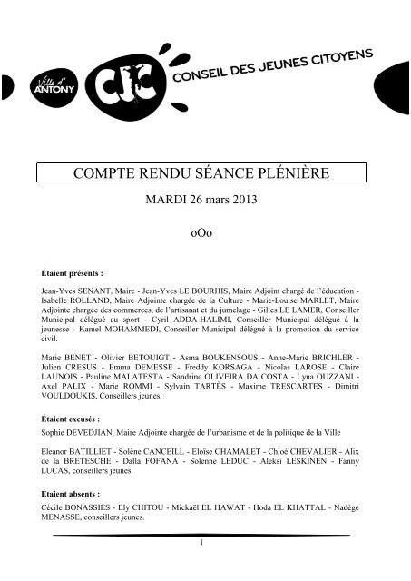 Conseil Municipal. Séance du 01 octobre 2013