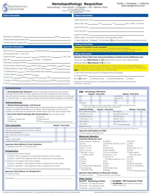 Hematopathology Requisition - NeoGenomics Laboratories