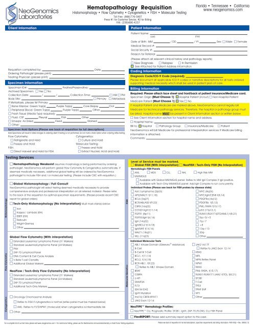 Hematopathology Requisition - NeoGenomics Laboratories