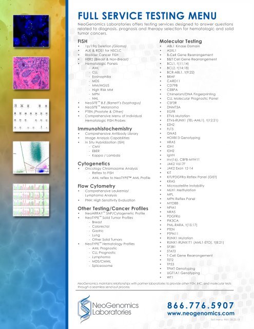 Test Menu PDF - NeoGenomics Laboratories