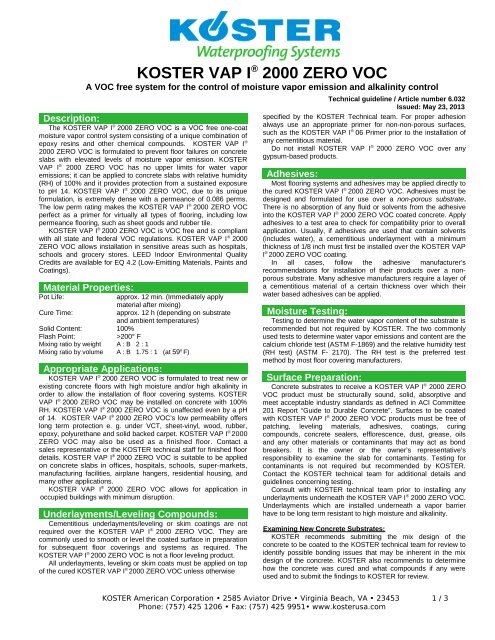 KOSTER VAP I® 2000 ZERO VOC - KOSTER American Corporation