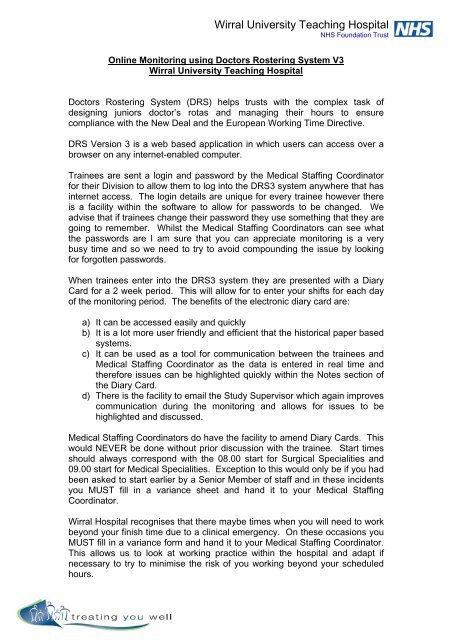 Online Monitoring using Doctors Rostering System V3 - Wirral ...