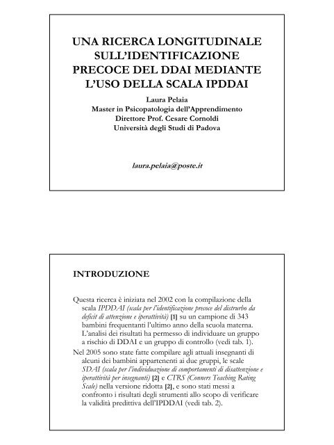 una ricerca longitudinale sull'identificazione precoce del ddai - Aidai