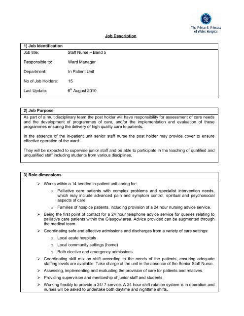 Job Description 1) Job Identification Job title: Staff Nurse â Band 5 ...