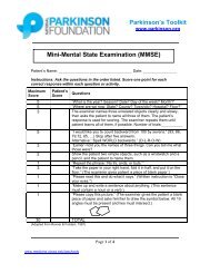 Parkinson's Toolkit Mini-Mental State Examination (MMSE)