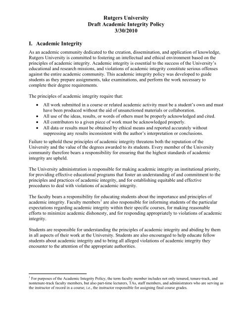 Draft Academic Integrity Policy - Rutgers University Senate