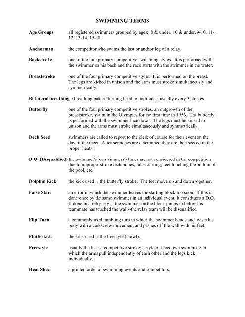 Swimming Terminology - Boise YMCA Swim Team