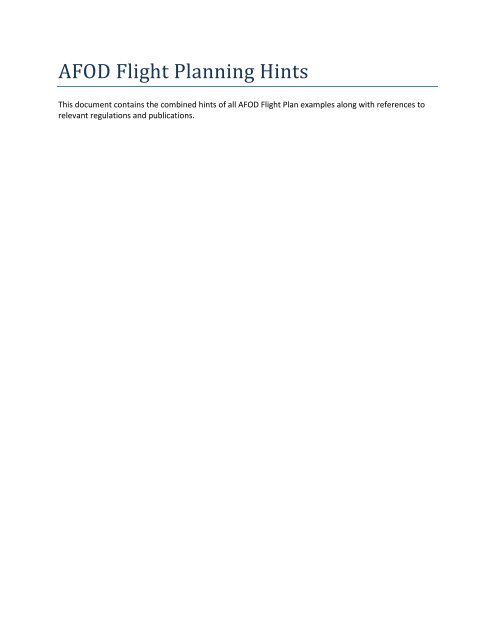 AFOD Flight Planning Hints - AFOD Army Flight Operations ...
