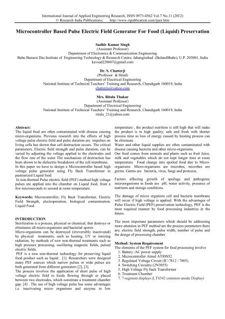 Microcontroller Based Pulse Electric Field Generator For Food (Liquid)
