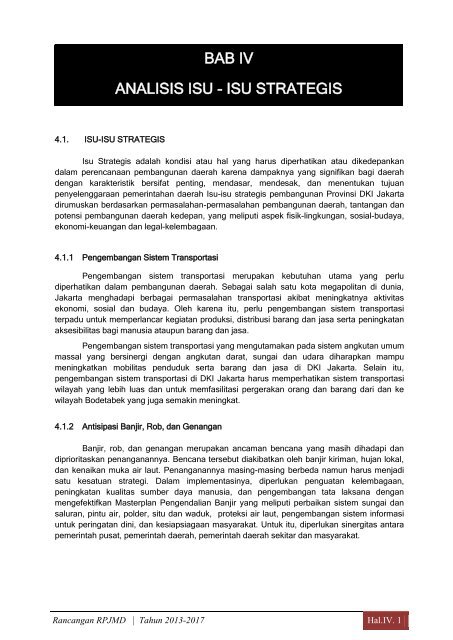 bab iv analisis isu - isu strategis - Pusat Informasi Perencanaan ...