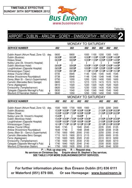 Dublin – Arklow – Gorey – Enniscorthy - Bus Eireann