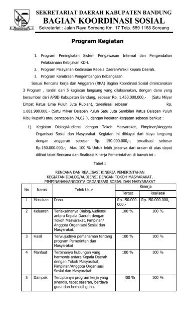 Program dan Kegiatan Bagian Sosial - Pemerintah Kabupaten ...