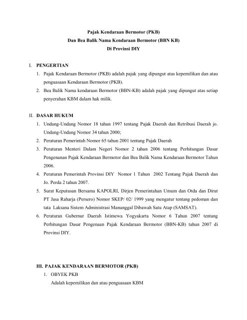 Pajak Kendaraan Bermotor (PKB) Dan Bea Balik Nama ... - dppka diy