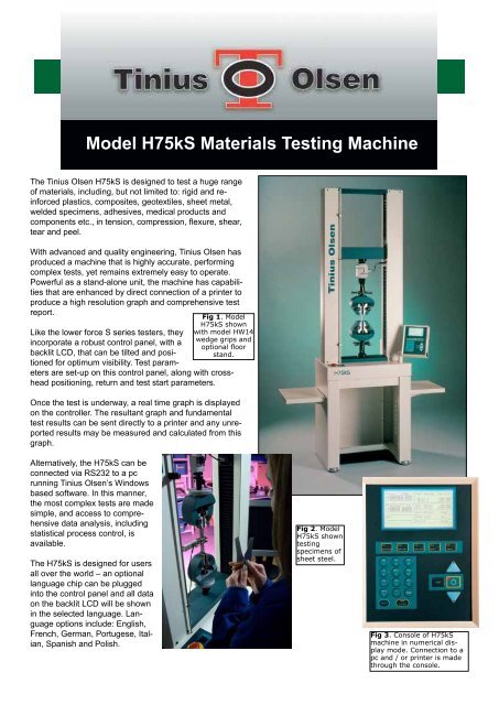 Bulletin TD954 Model H75kS Tensile Testers - Tinius Olsen