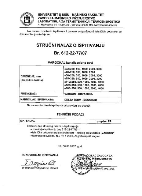 Atest - Vargon proizvoda - Delta Term