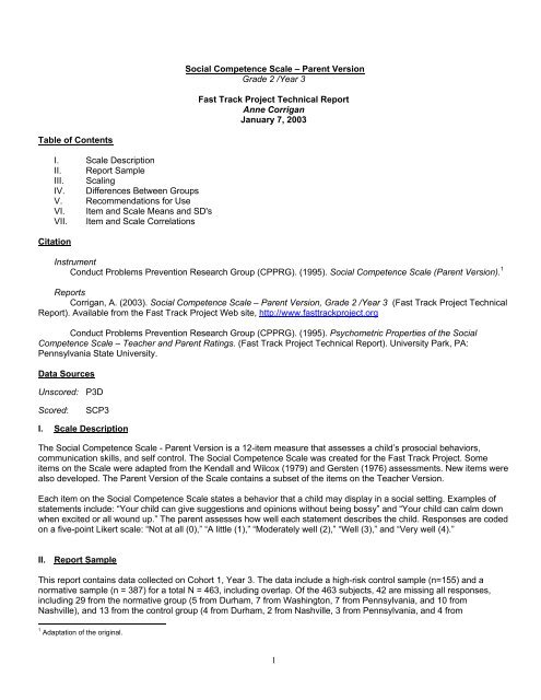 1 Social Competence Scale – Parent Version ... - Duke University